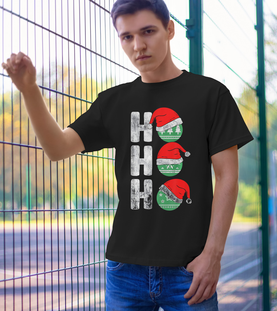 HO HO HO Santa Hat Funny Ornament Christmas Tree T-Shirt