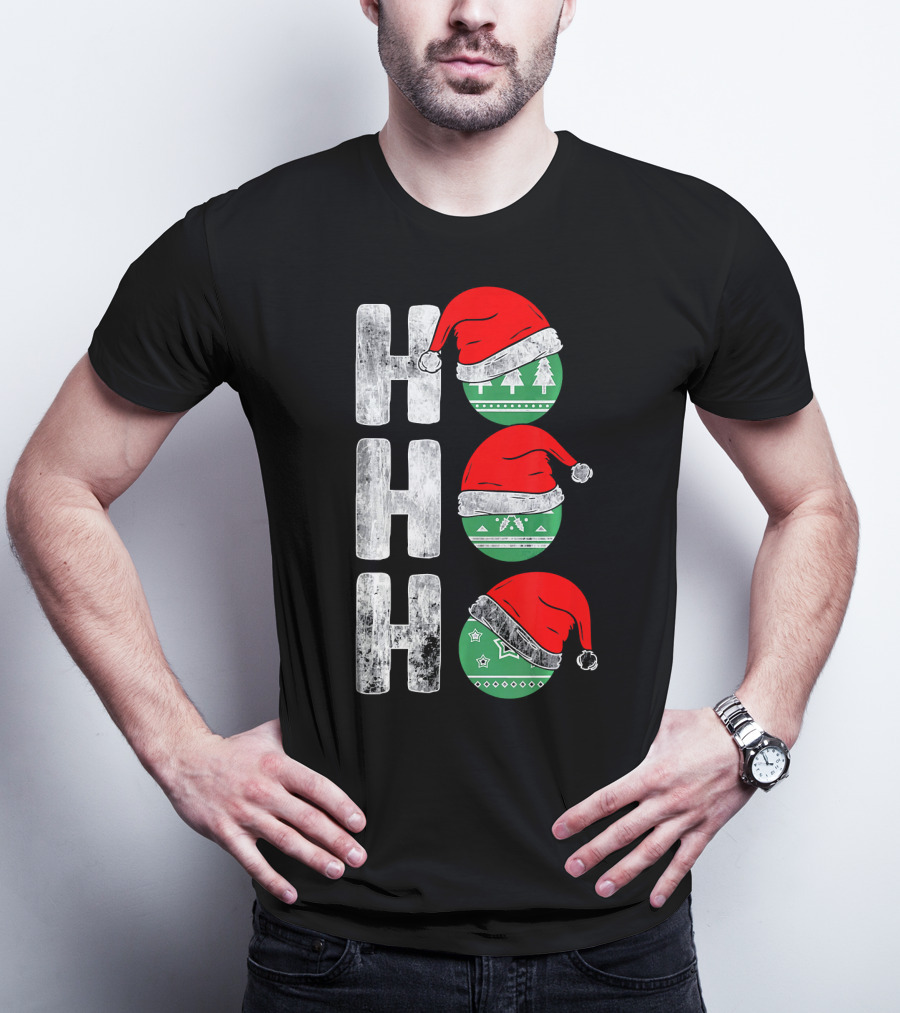 HO HO HO Santa Hat Funny Ornament Christmas Tree T-Shirt