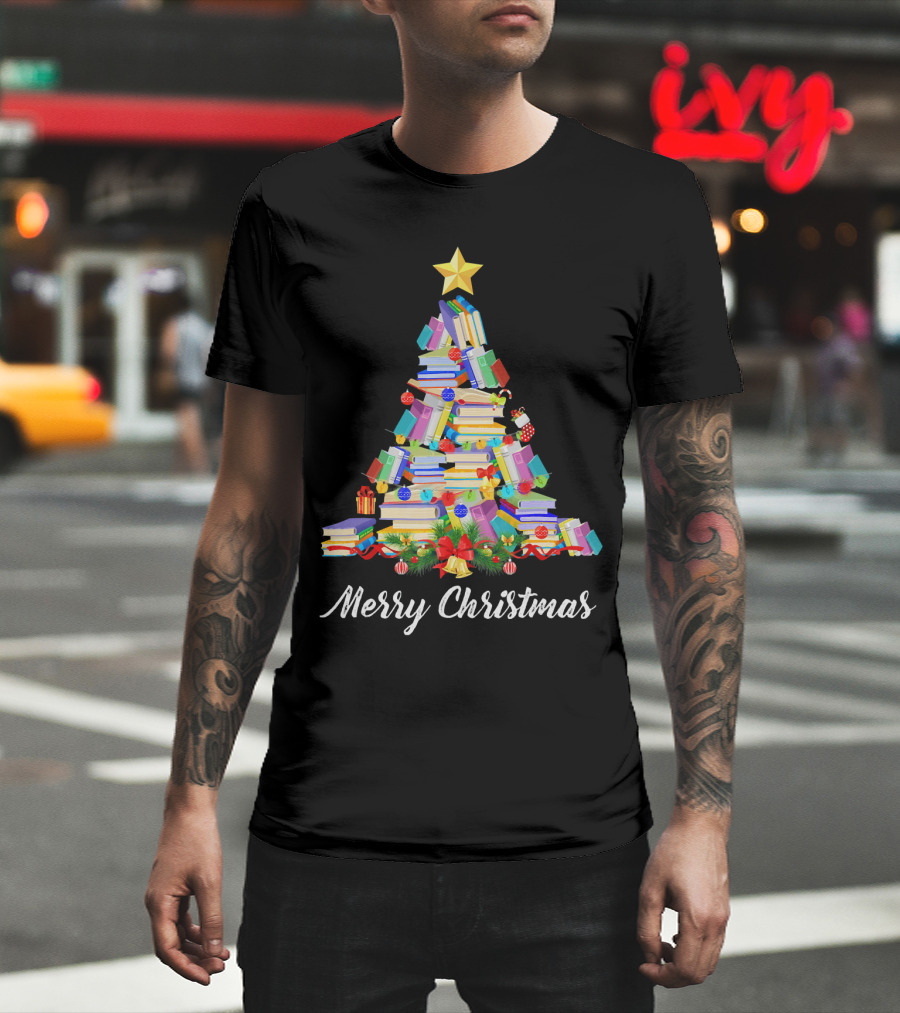 Merry Christmas Books Tree T-Shirt