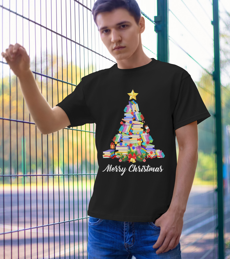Merry Christmas Books Tree T-Shirt