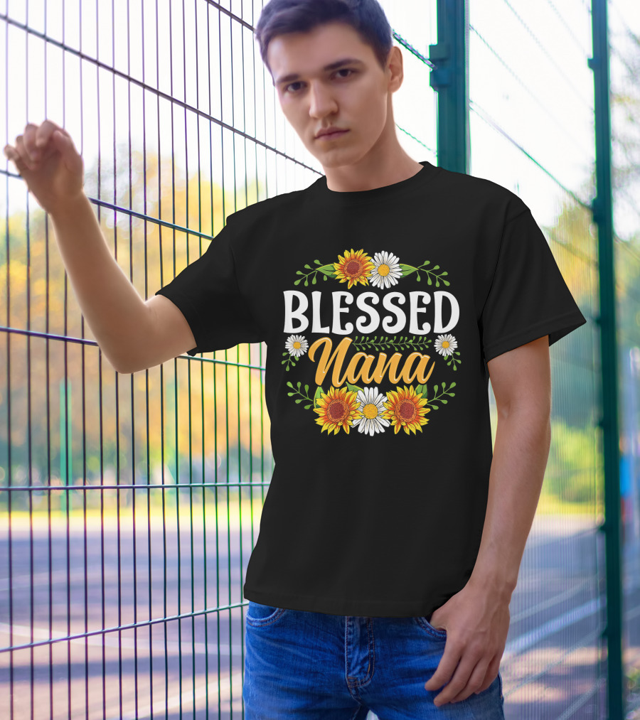 BLESSED NANA Sunflowers And Daisies Floral T-Shirt
