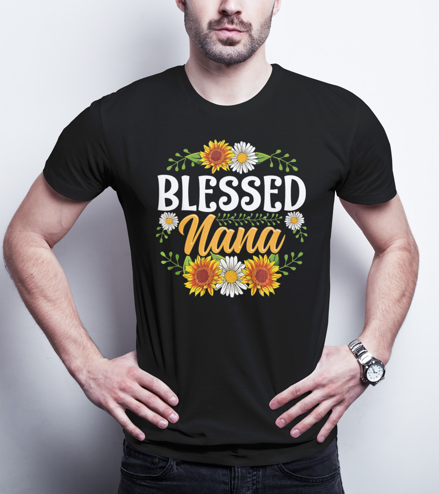 BLESSED NANA Sunflowers And Daisies Floral T-Shirt