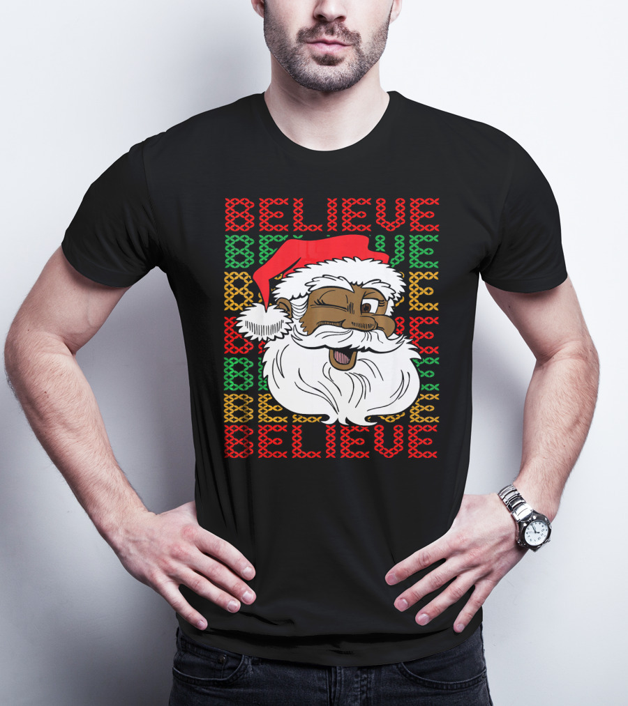 Believe Santa Fun Black Africa Christmas T-Shirt