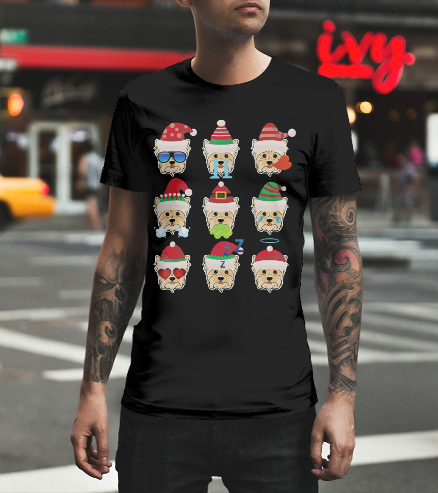 YORKIE POO Dog Santa Claus Costume Merry Faces Christmas Moods T-Shirt