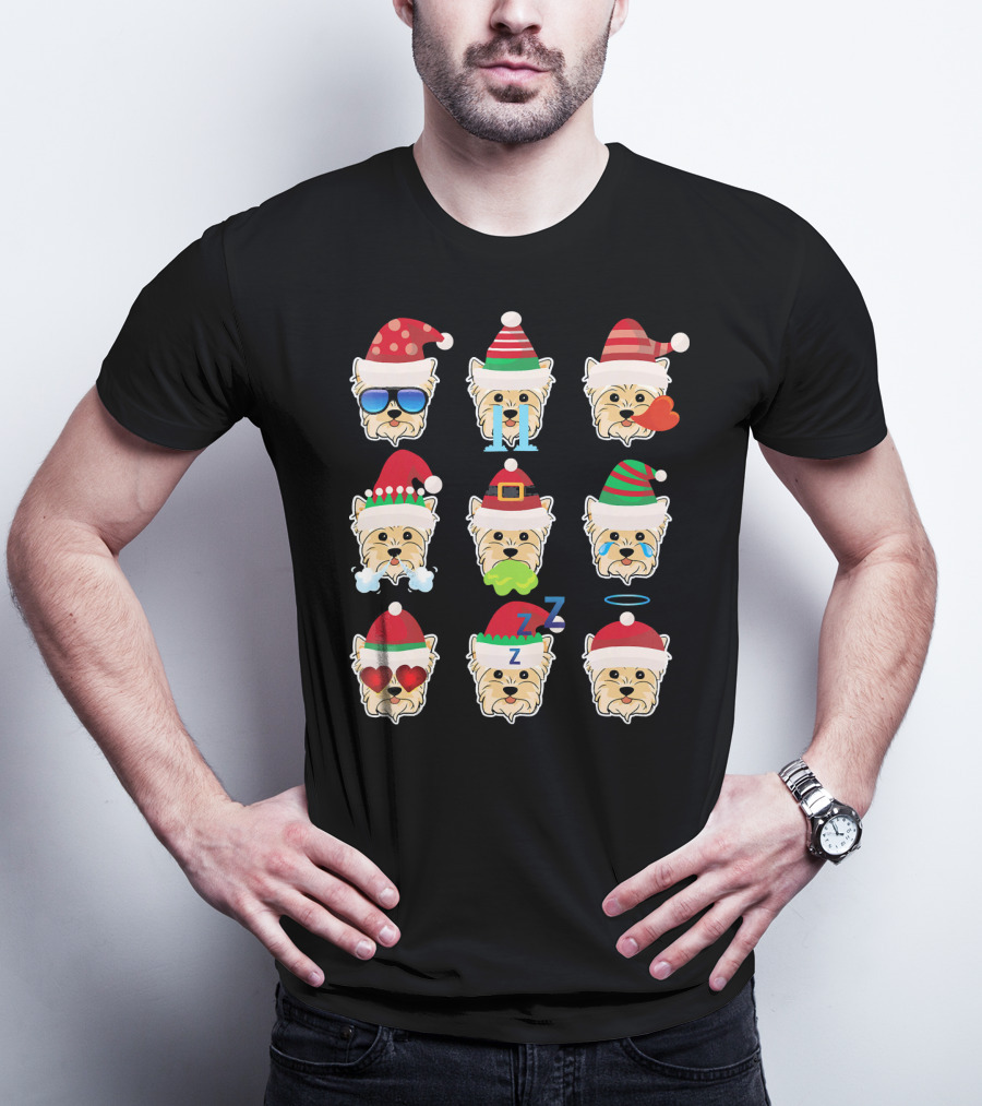 YORKIE POO Dog Santa Claus Costume Merry Faces Christmas Moods T-Shirt