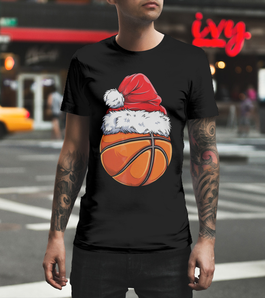 Basketball Santa Hat T-Shirt