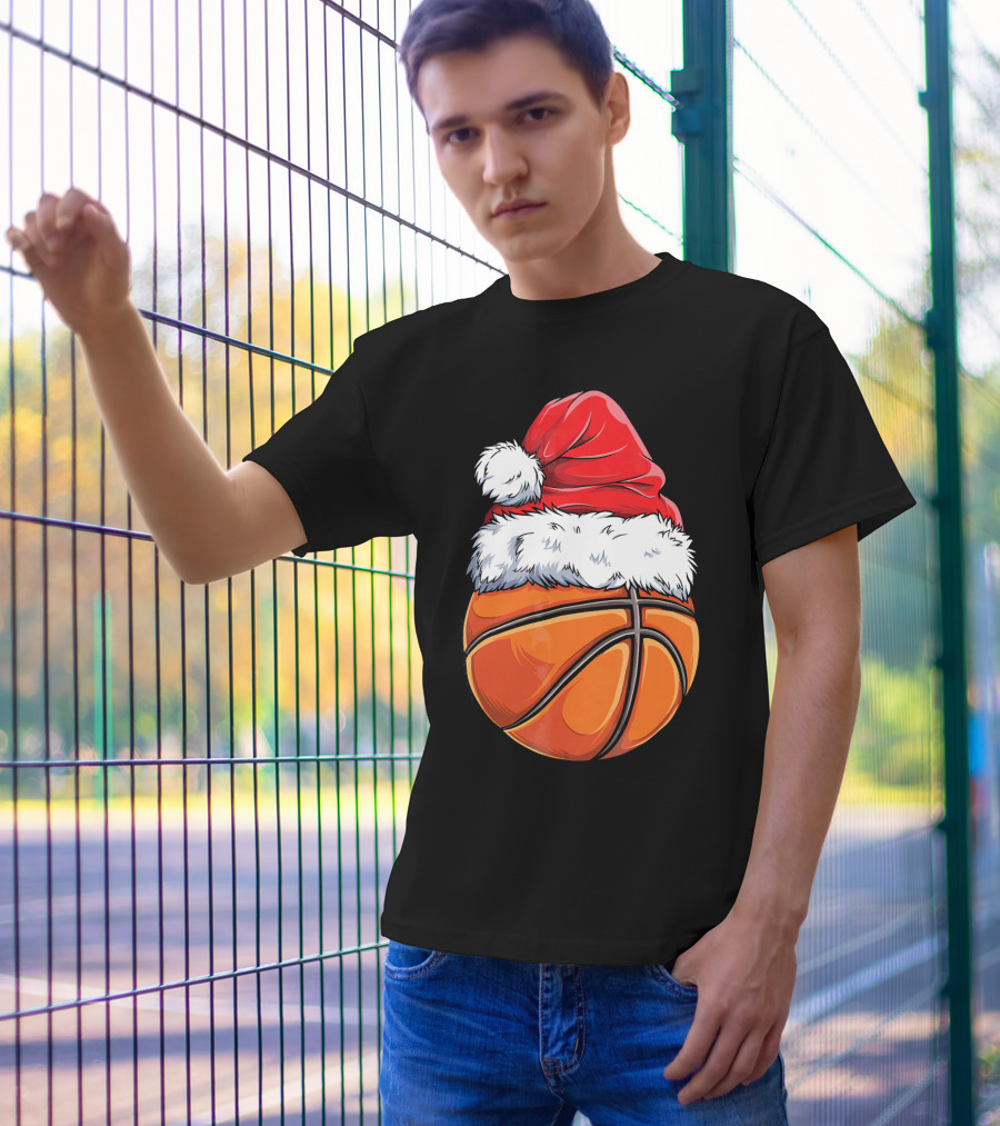 Basketball Santa Hat T-Shirt