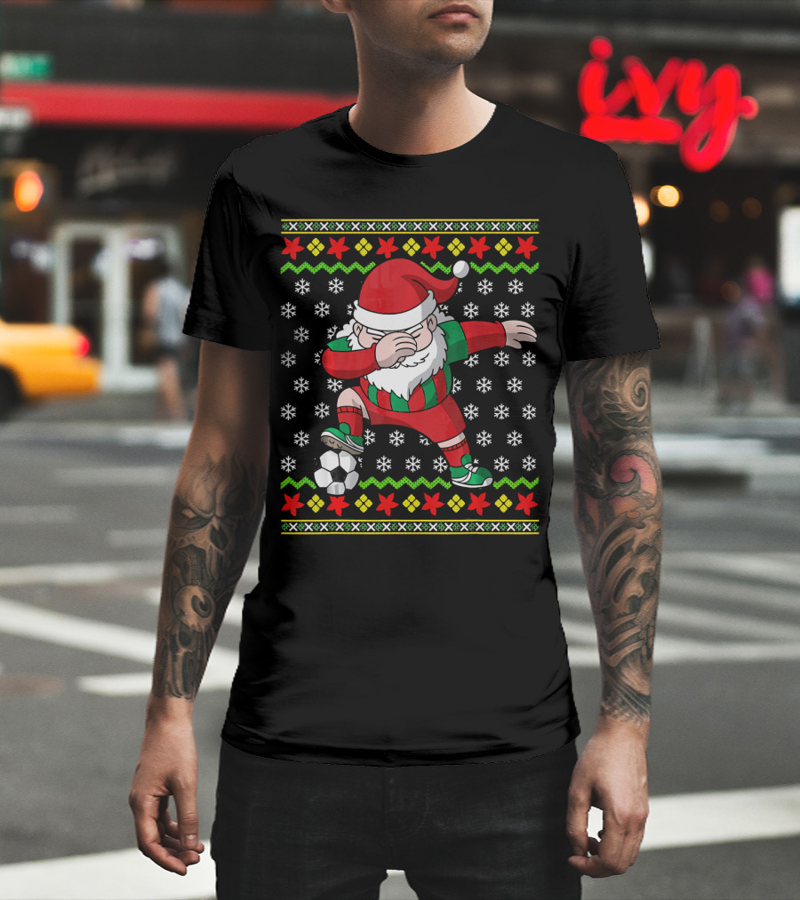 Santa Claus Dab Soccer Christmas Dabbing Ugly T-Shirt