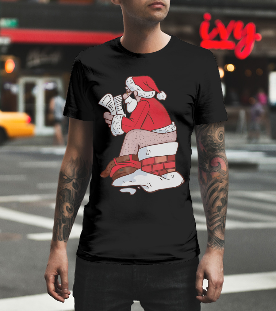 Pooping Santa Naughty List Kids Festive Chimney Cartoon T-Shirt