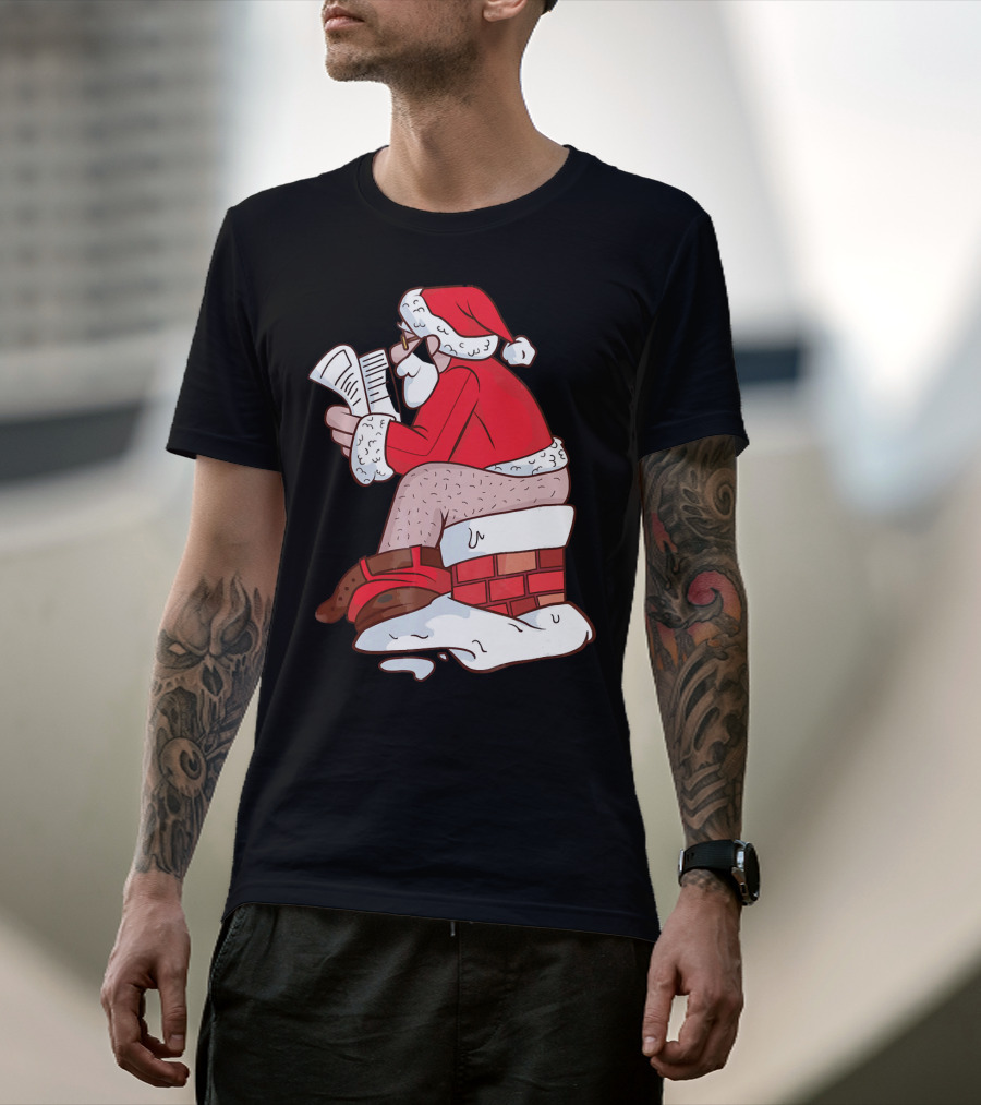 Pooping Santa Naughty List Kids Festive Chimney Cartoon T-Shirt