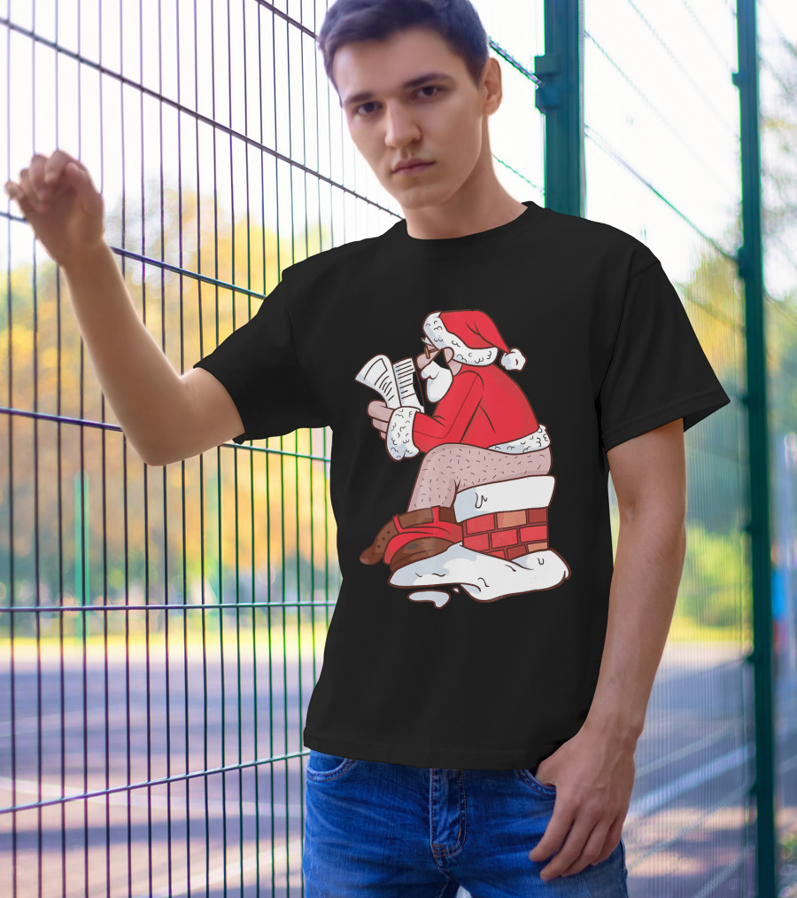 Pooping Santa Naughty List Kids Festive Chimney Cartoon T-Shirt