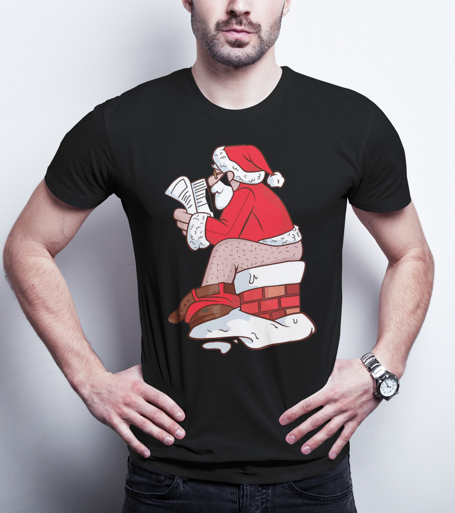Pooping Santa Naughty List Kids Festive Chimney Cartoon T-Shirt