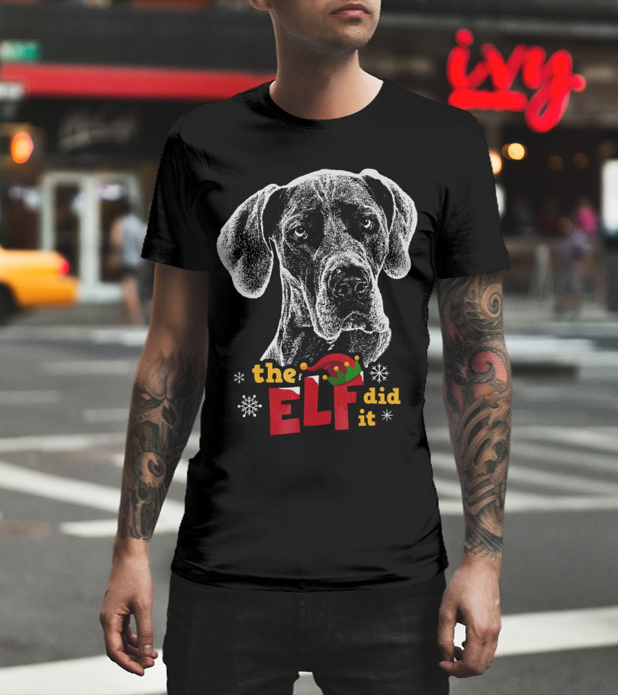 The Elf Did It Christmas Great Dane T-Shirt