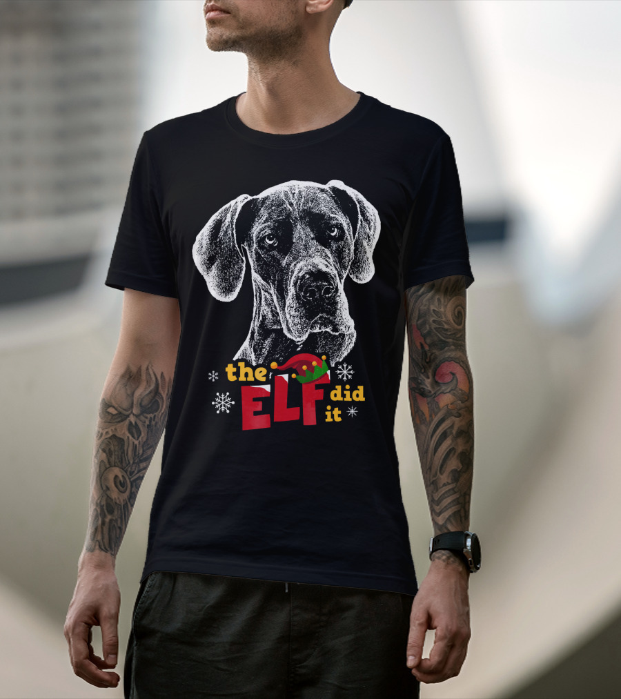 The Elf Did It Christmas Great Dane T-Shirt