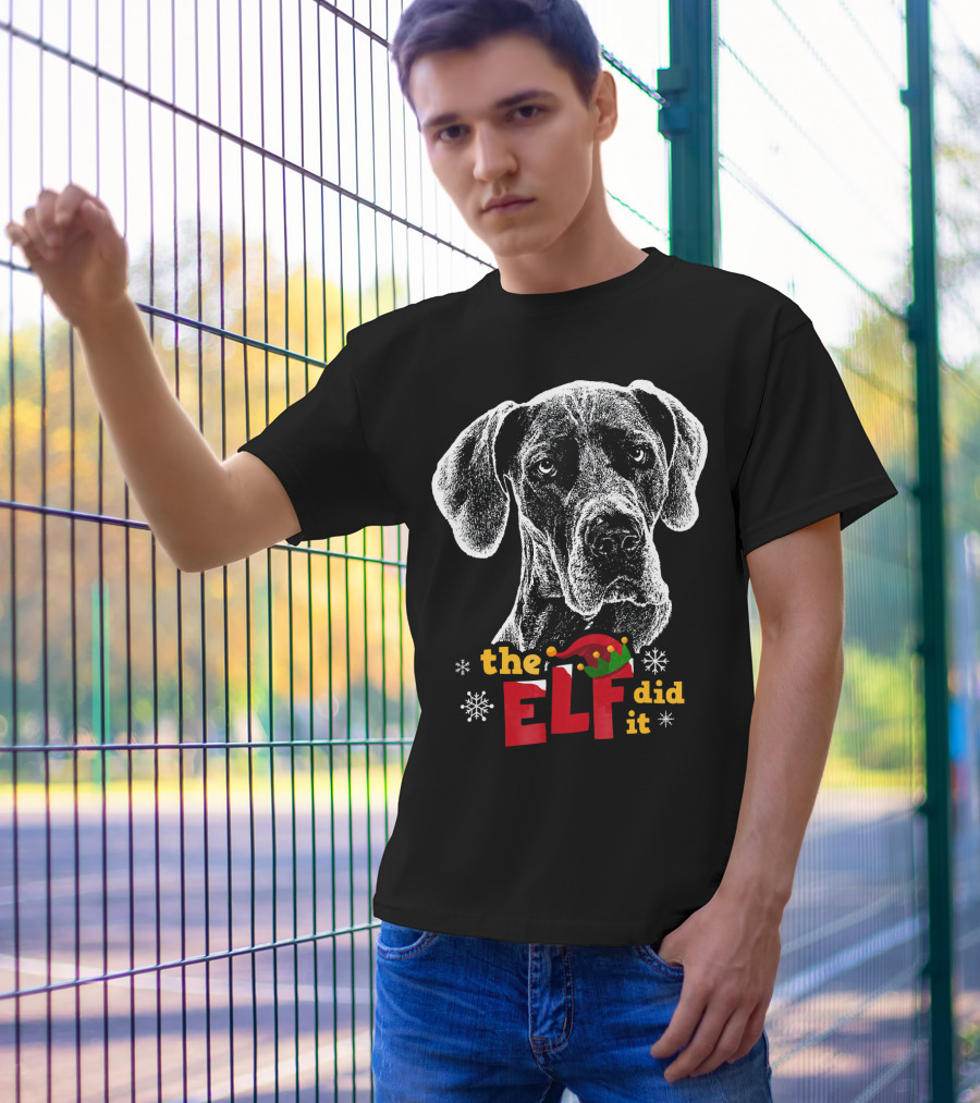 The Elf Did It Christmas Great Dane T-Shirt