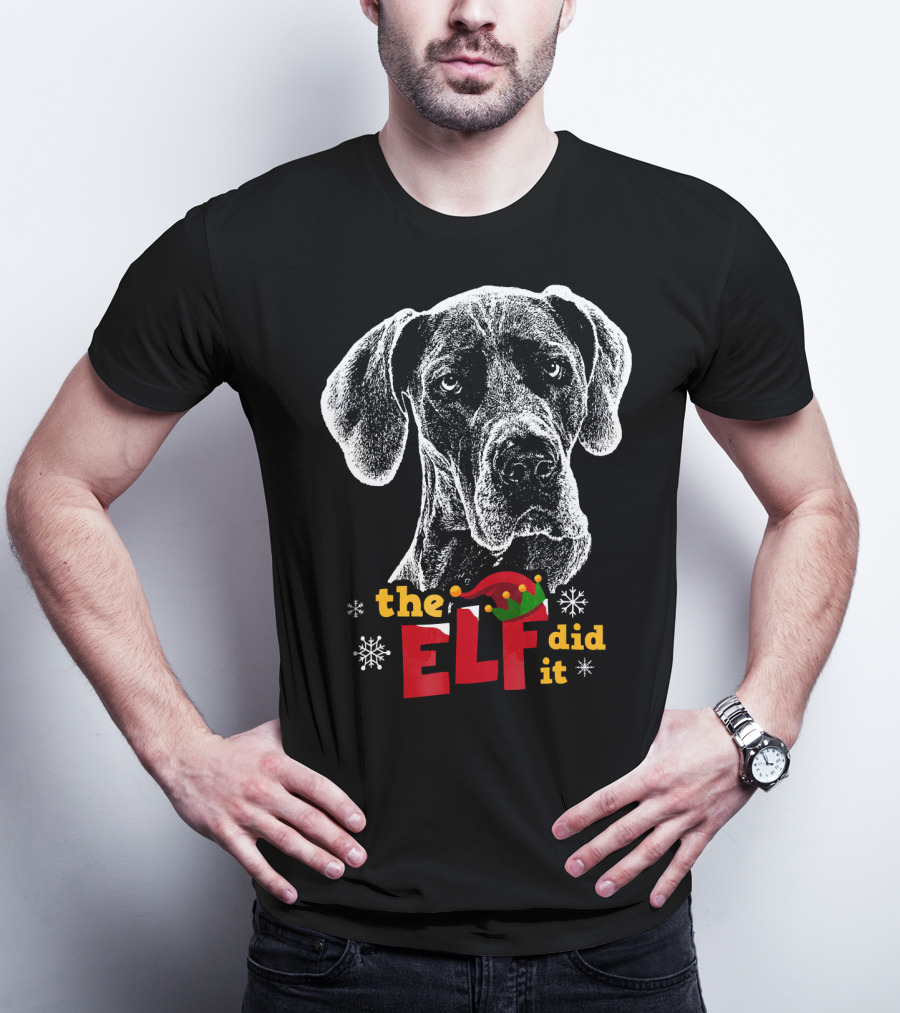 The Elf Did It Christmas Great Dane T-Shirt