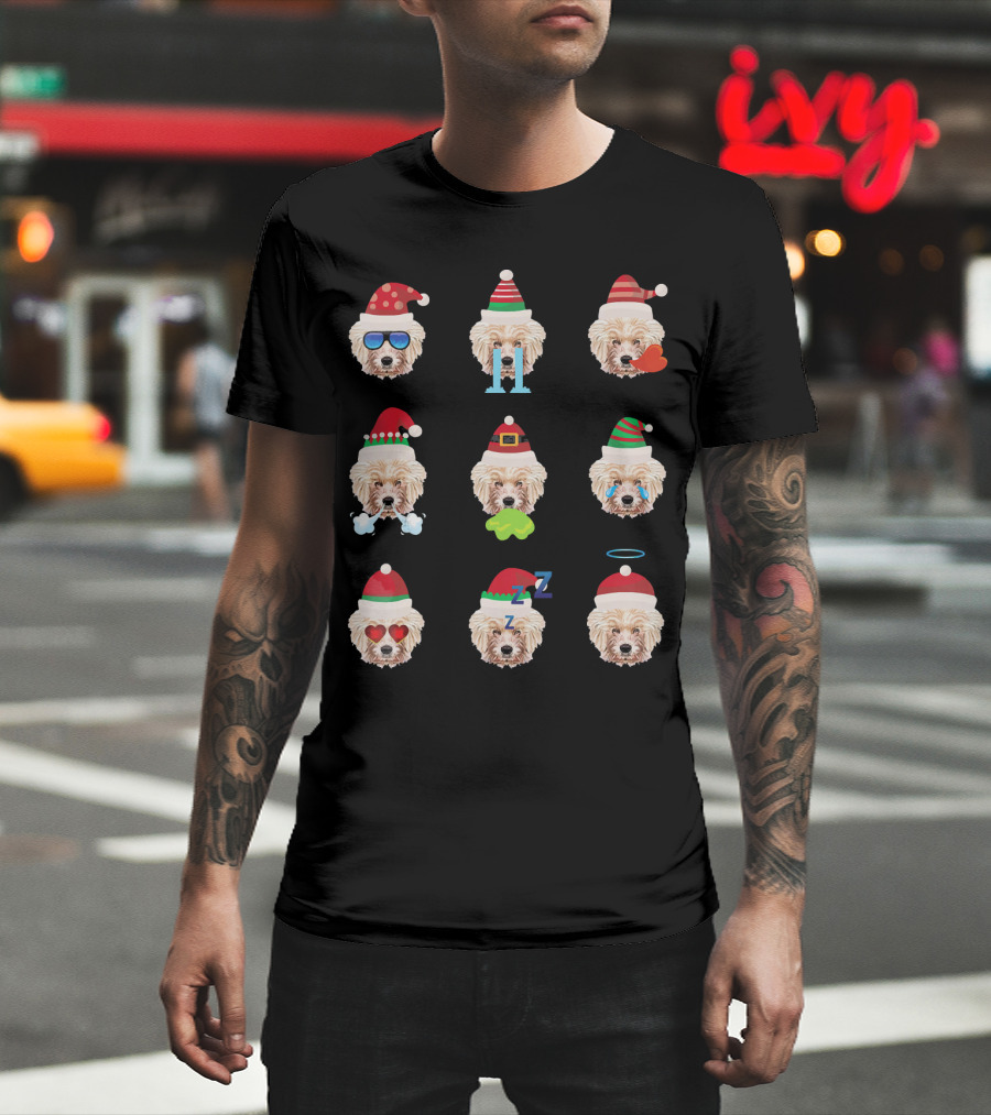 Lovely CAVACHON Dog Faces Santa Christmas Emotions T-Shirt