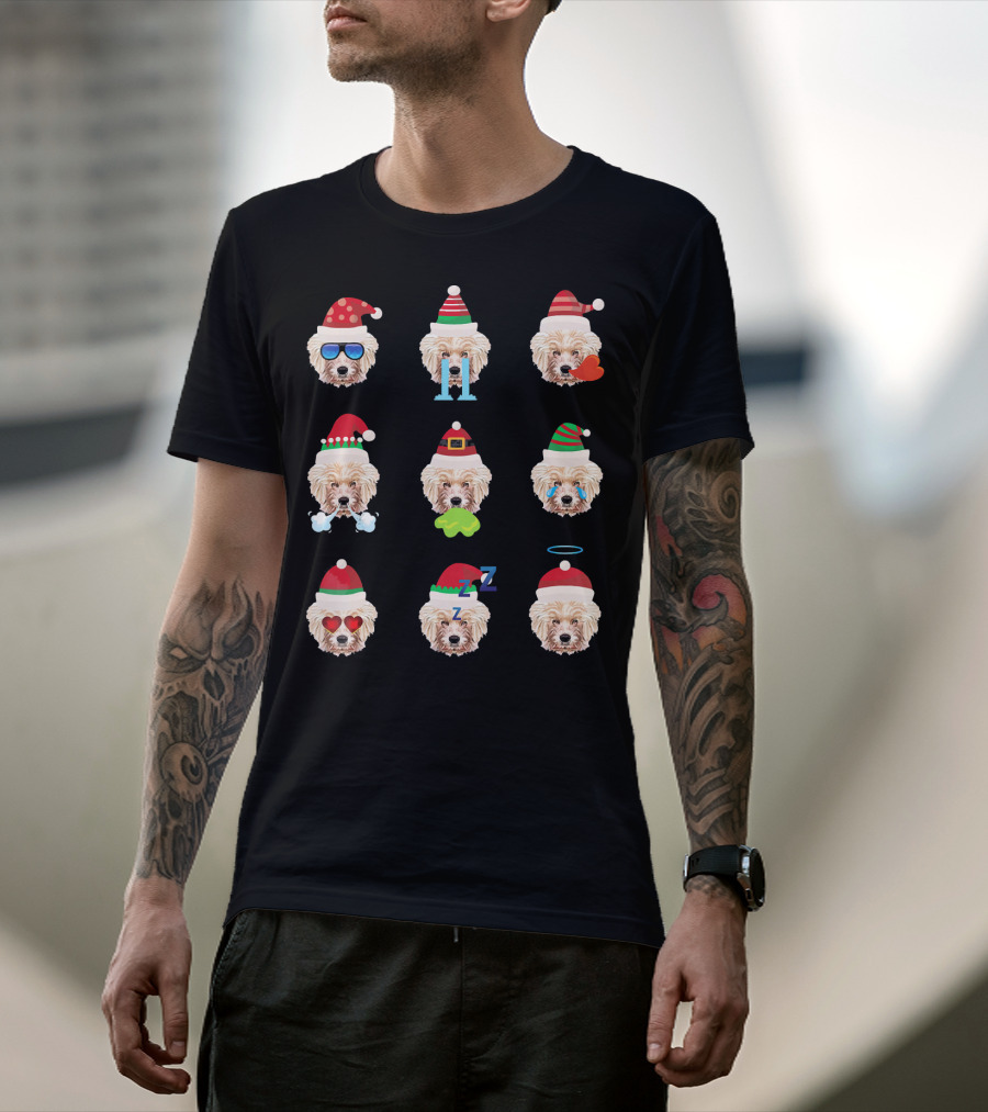 Lovely CAVACHON Dog Faces Santa Christmas Emotions T-Shirt