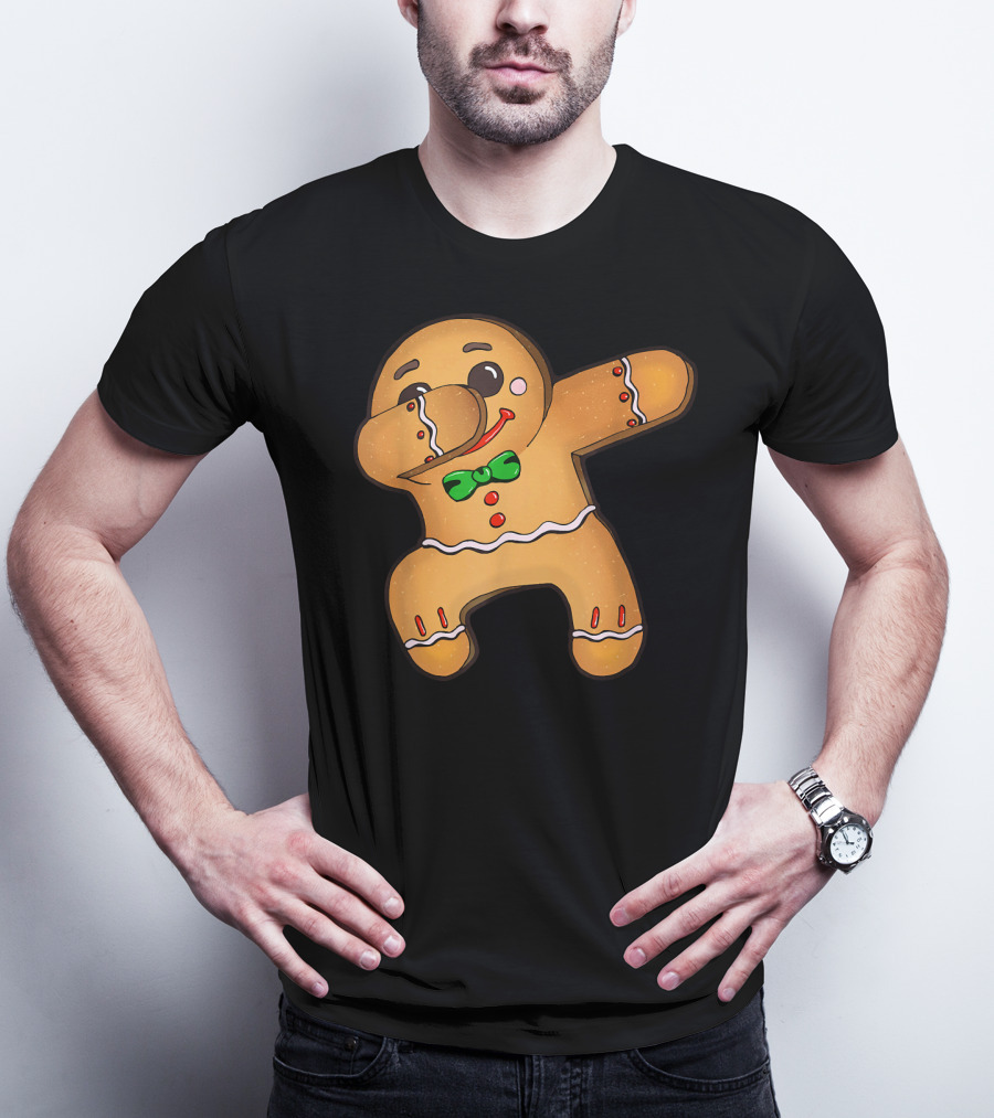 Dabbing Gingerbread Man Christmas Cookie With Bow Tie T-Shirt