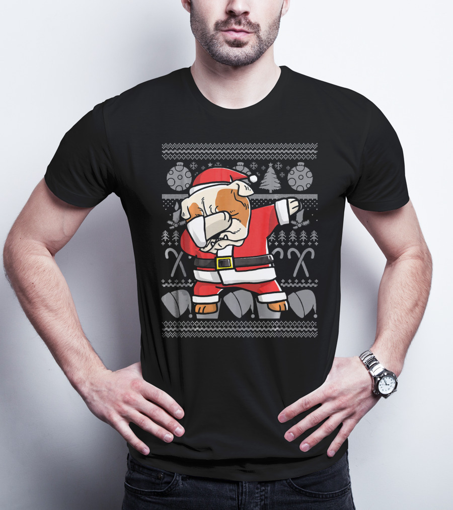 Santa Dabbing English Bulldog Ugly Christmas T-Shirt