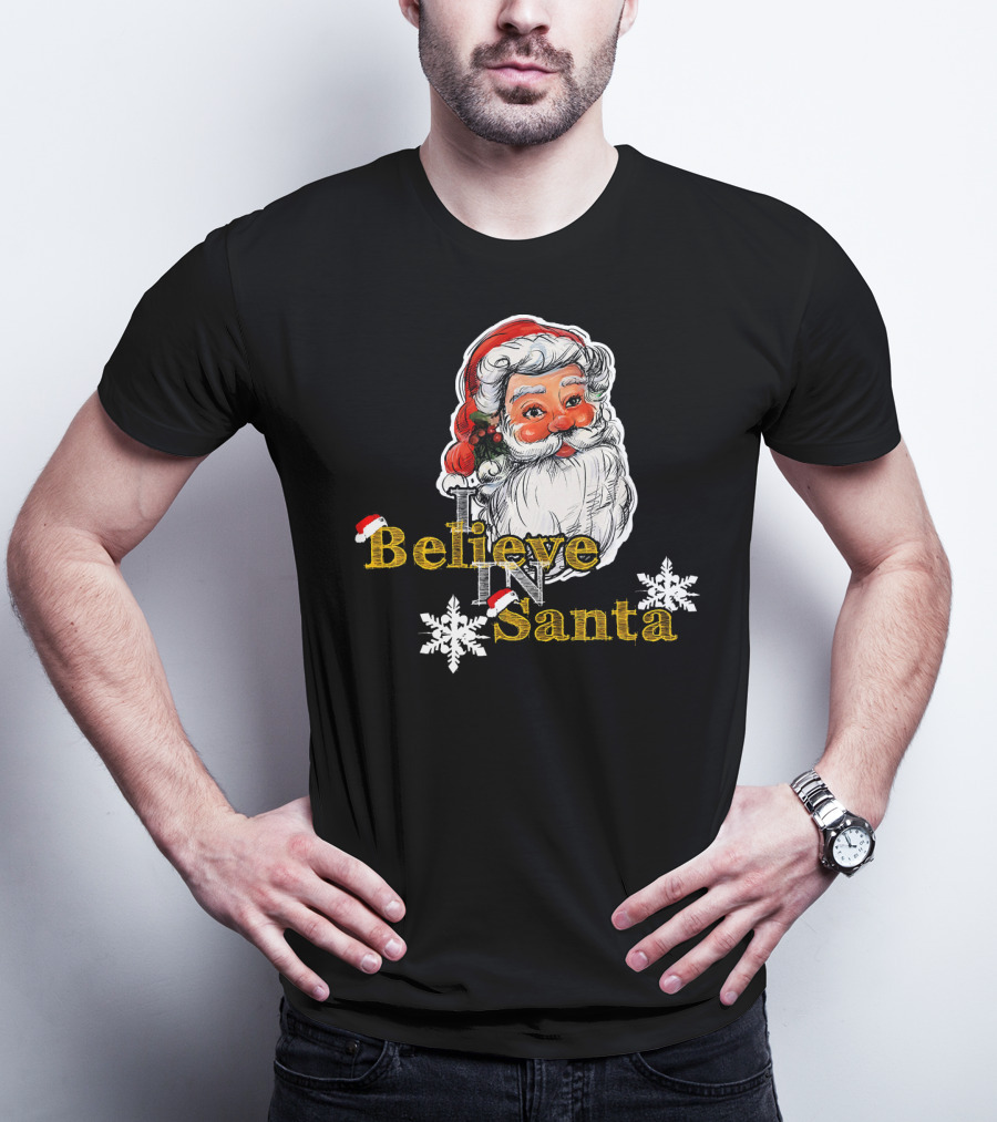 Believe In Santa Claus Christmas Snowflakes T-Shirt