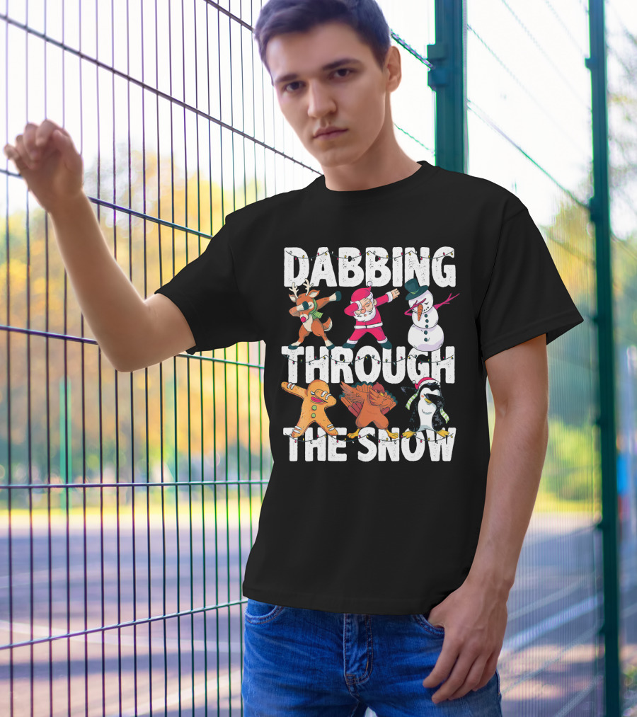 Dabbing Through The Snow Christmas Santa Friends Dabbing T-Shirt