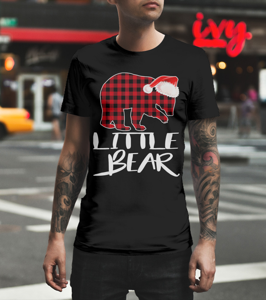 LITTLE BEAR Red Plaid Santa Hat T-Shirt