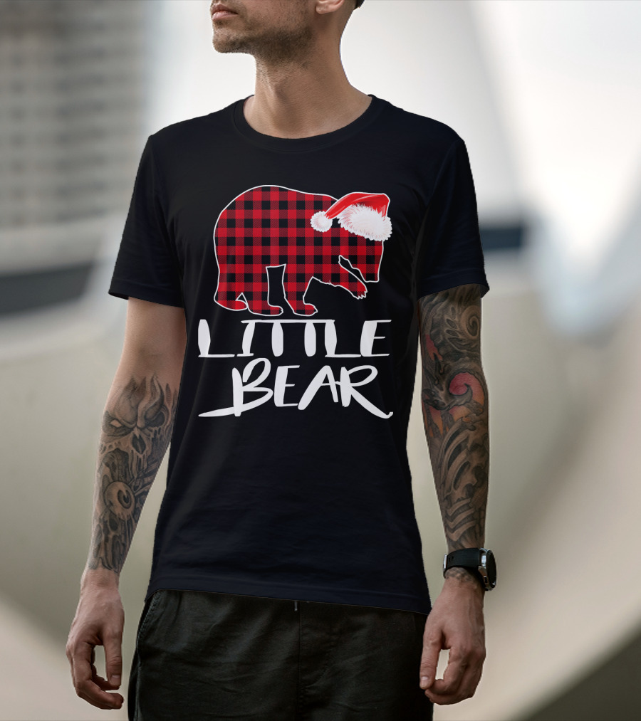 LITTLE BEAR Red Plaid Santa Hat T-Shirt