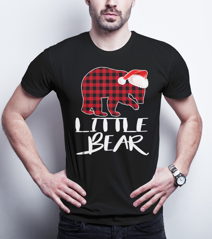 LITTLE BEAR Red Plaid Santa Hat T-Shirt