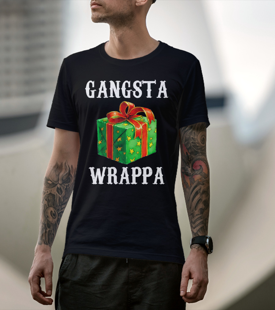 Gangsta Wrappa Green Gift Box With Red Ribbon And Yellow Stars Holiday T-Shirt
