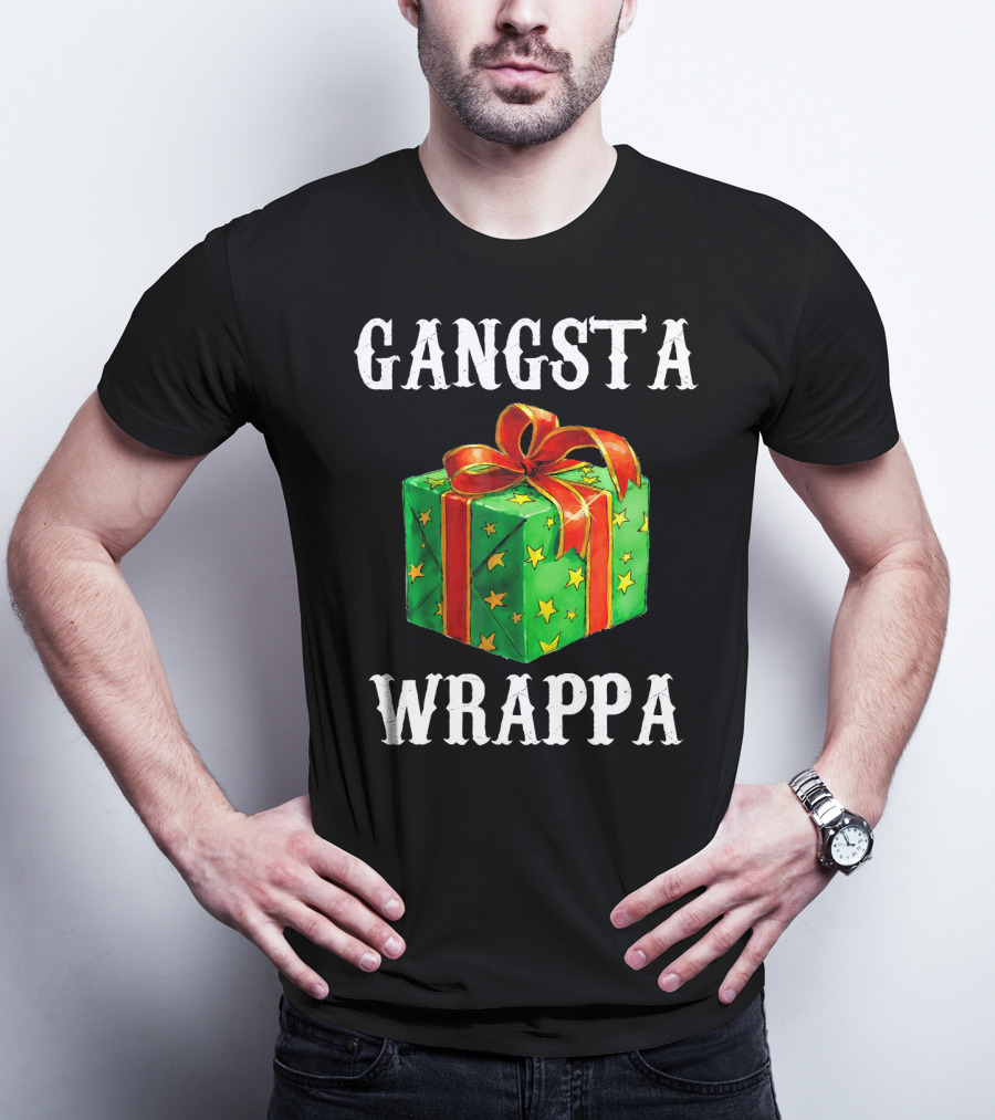 Gangsta Wrappa Green Gift Box With Red Ribbon And Yellow Stars Holiday T-Shirt