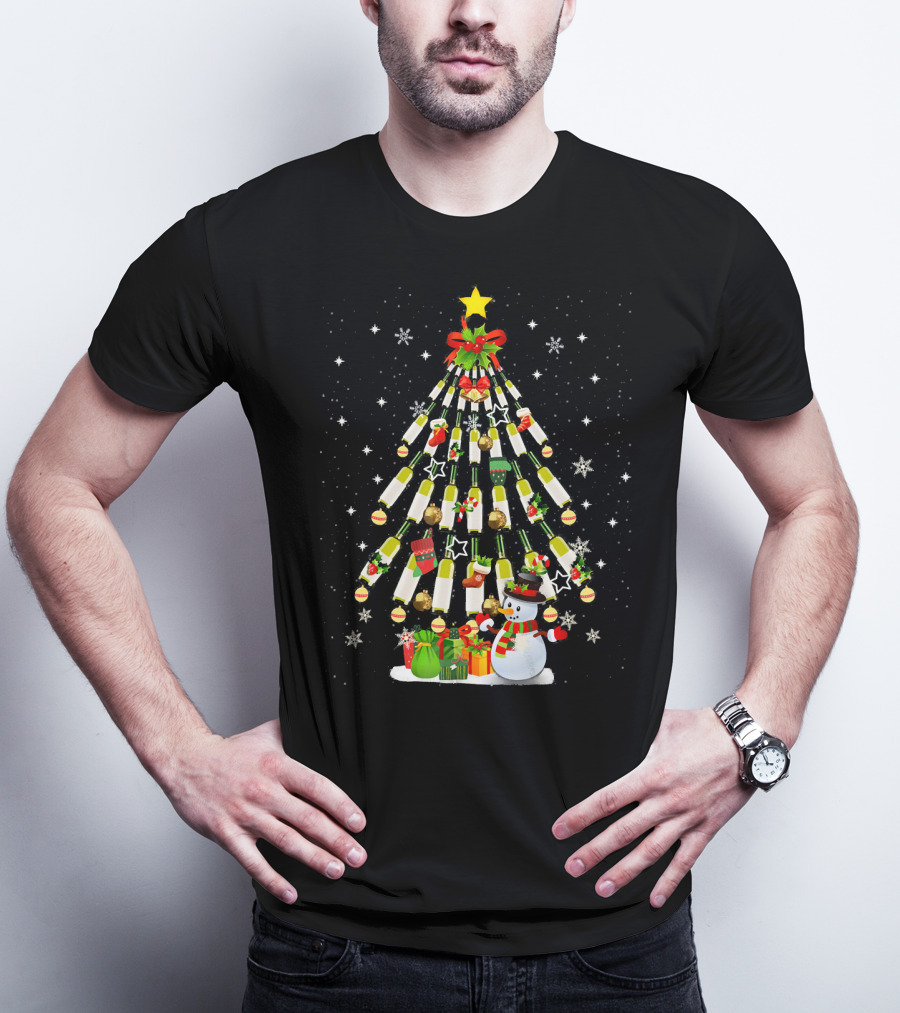 Christmas Wine Bottle Tree With Snowman And Gifts T-Shirt