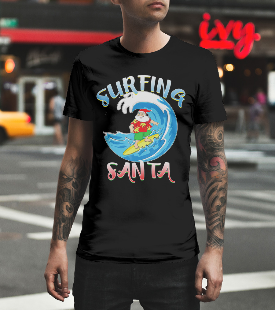 Surfing Summer Santa Christmas Wave T-Shirt