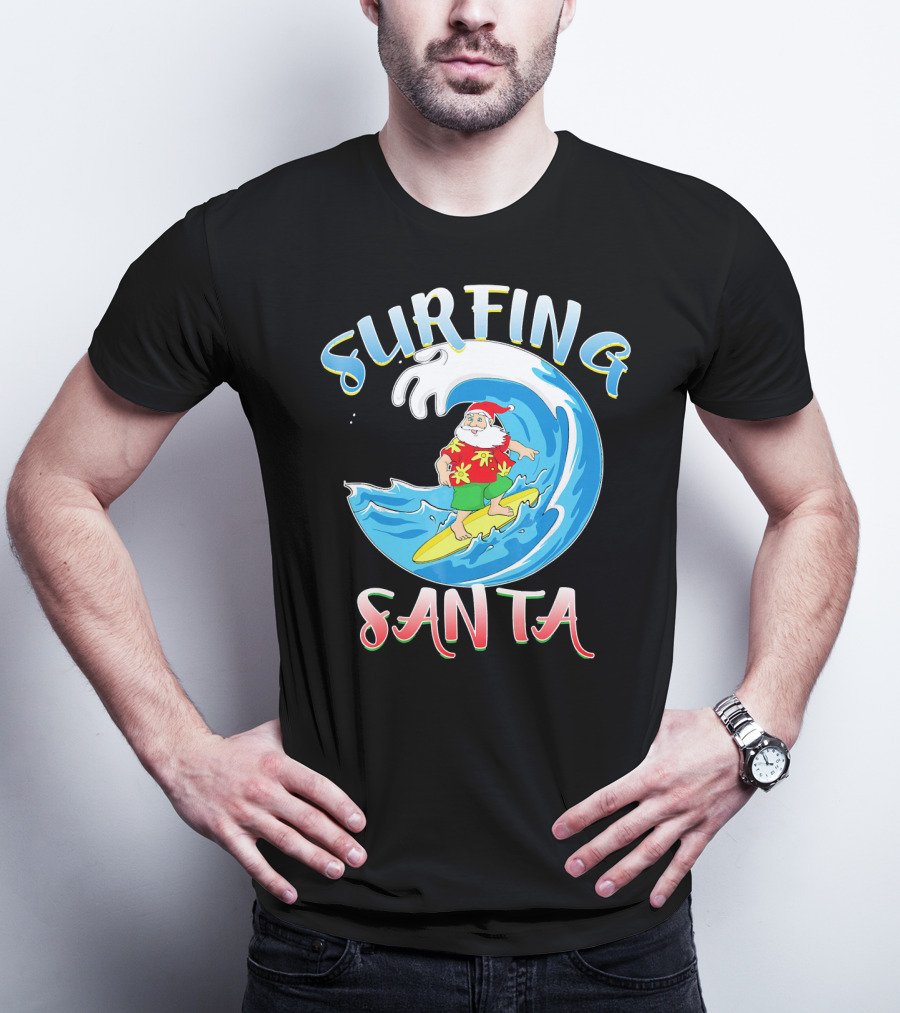 Surfing Summer Santa Christmas Wave T-Shirt