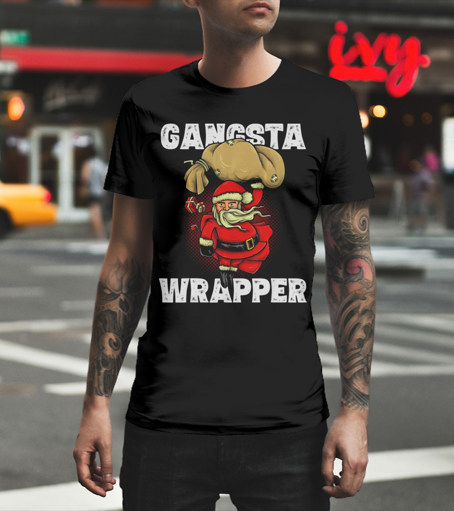 Gangsta Wrapper Santa With Sack And Gifts T-Shirt