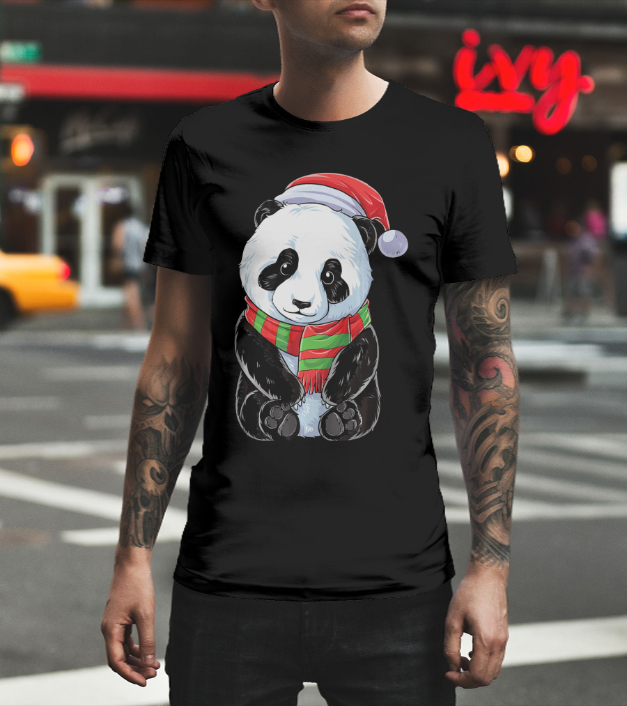 Santa Hat Panda Christmas T-Shirt