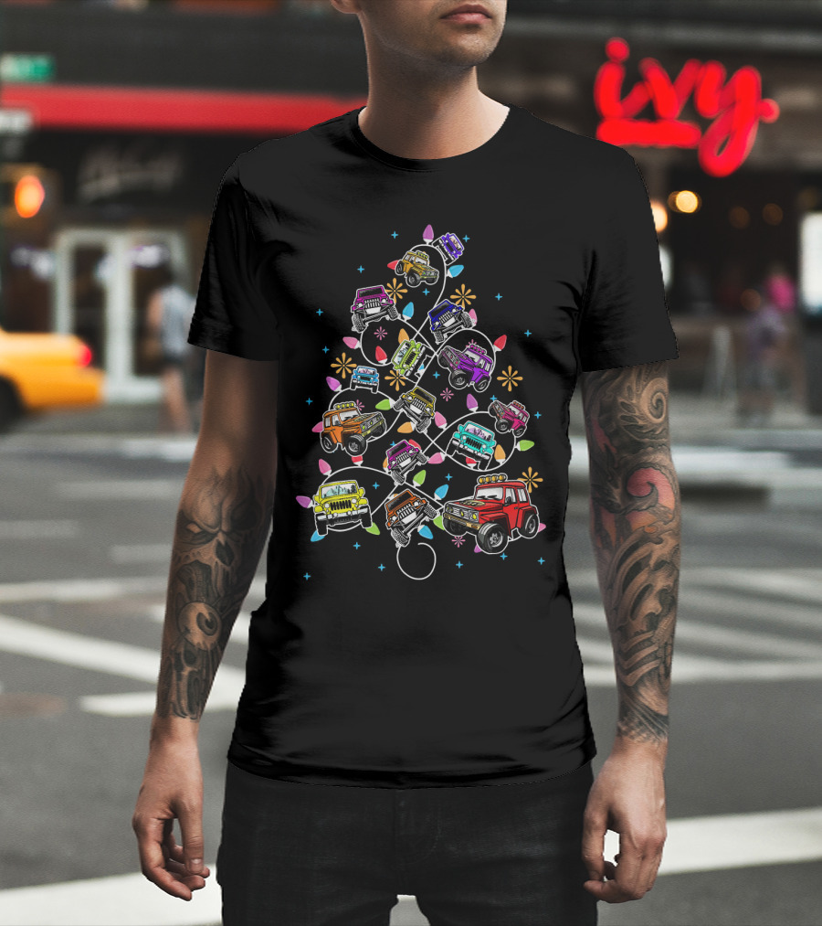 Jeep Christmas Tree Funny Jeeps Lover Colorful Vehicles Holiday Lights T-Shirt