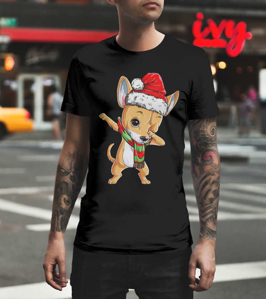 Chihuahua Santa Dabbing Christmas Scarf T-Shirt