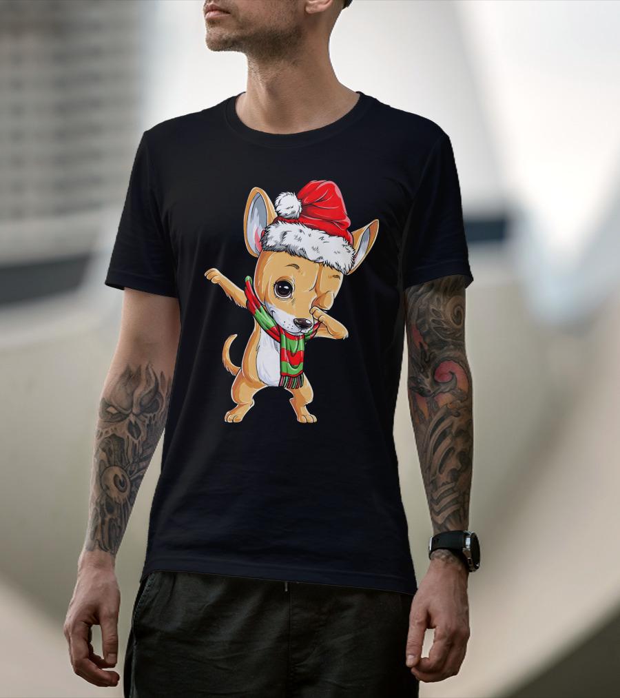 Chihuahua Santa Dabbing Christmas Scarf T-Shirt