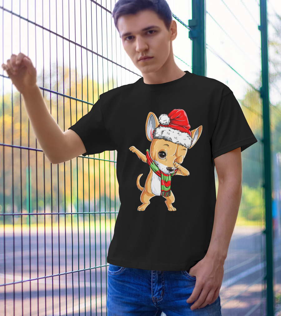 Chihuahua Santa Dabbing Christmas Scarf T-Shirt