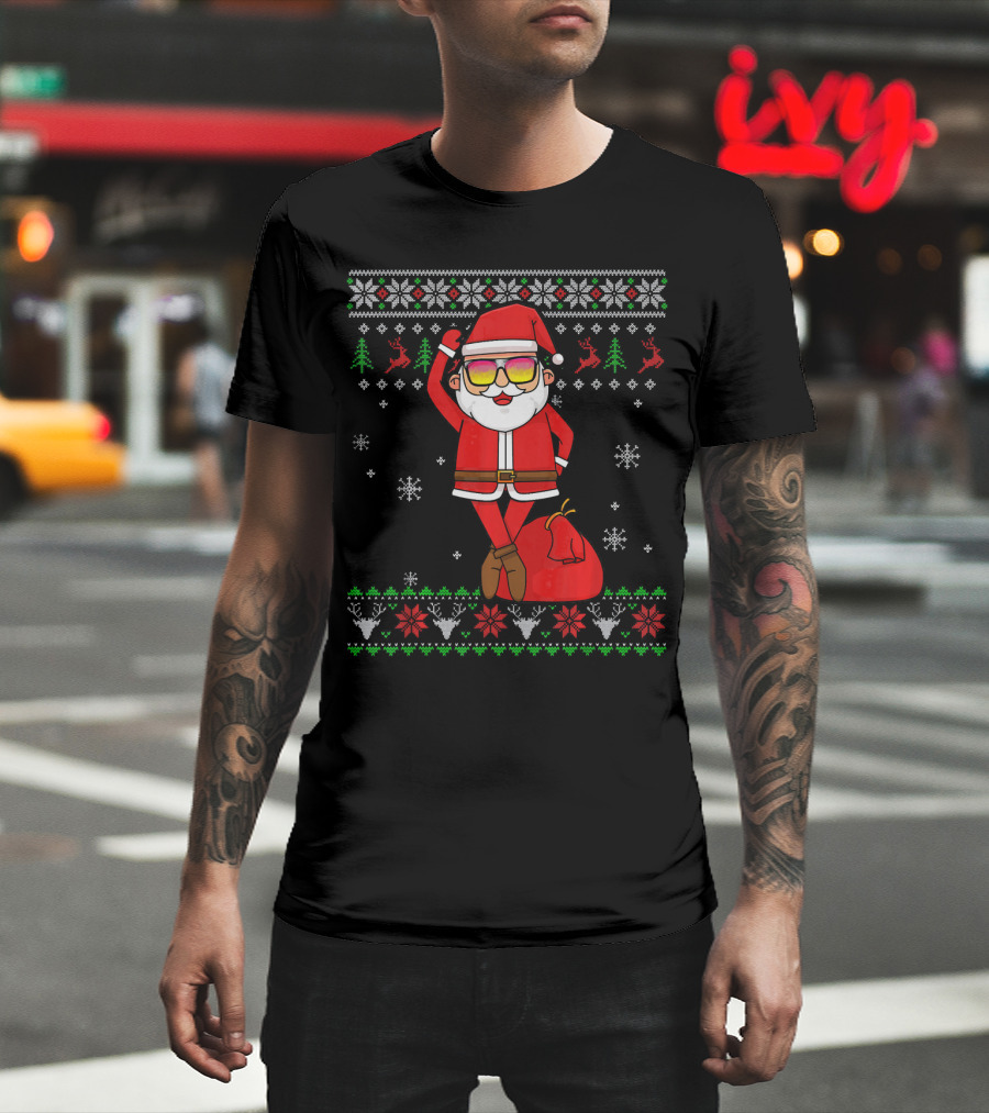 Ballet Lover Santa Claus Ballerina Christmas Snowflakes Reindeer Ugly T-Shirt