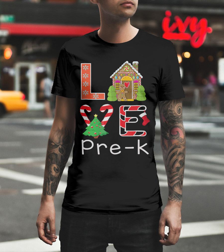 Love Pre-k Gingerbread Christmas Holiday Elements T-Shirt