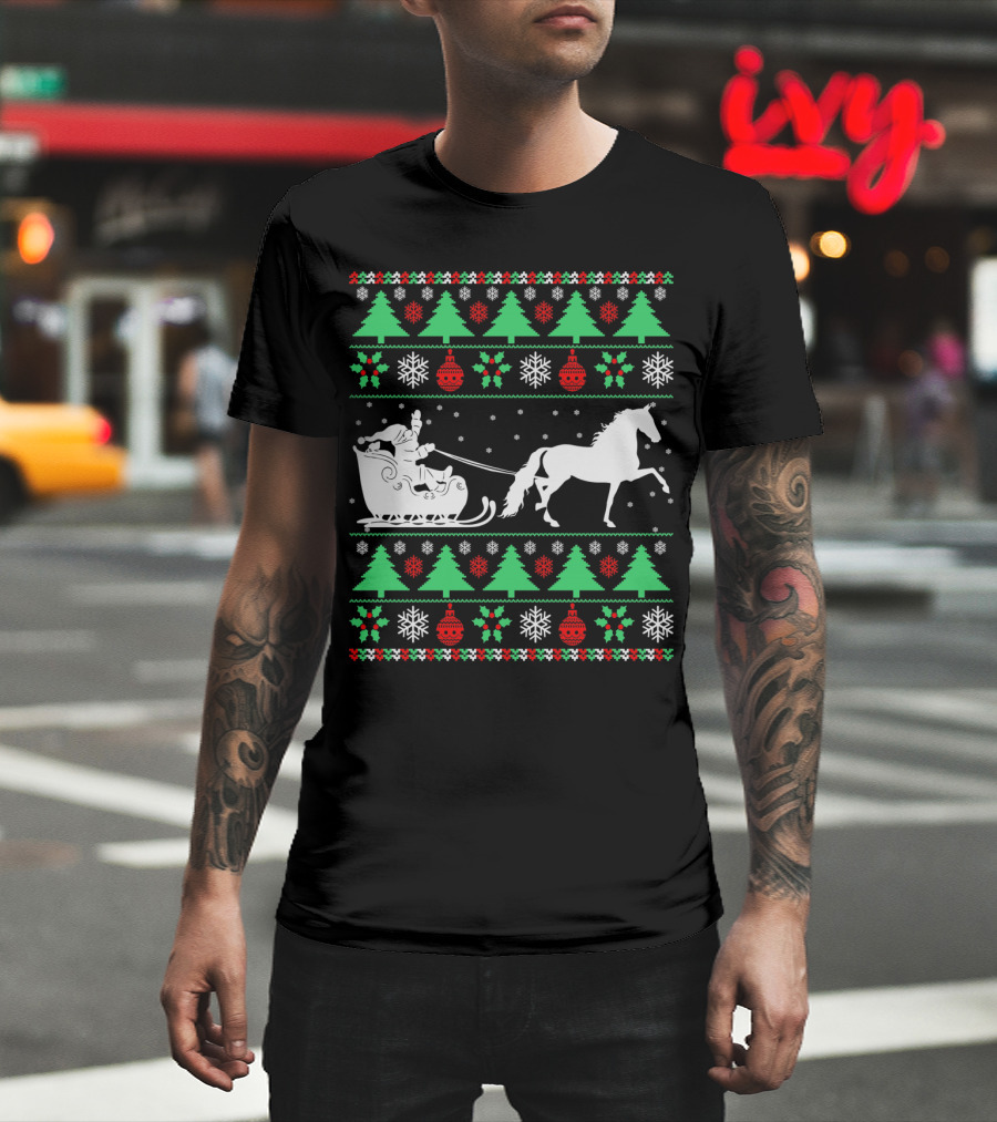 Santa Sleigh Morgan Horse Ugly Christmas T-Shirt