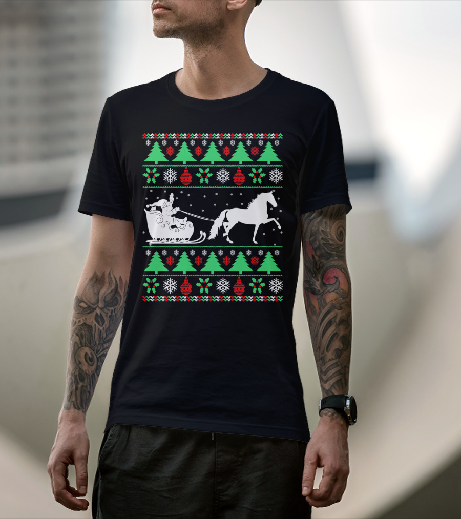 Santa Sleigh Morgan Horse Ugly Christmas T-Shirt