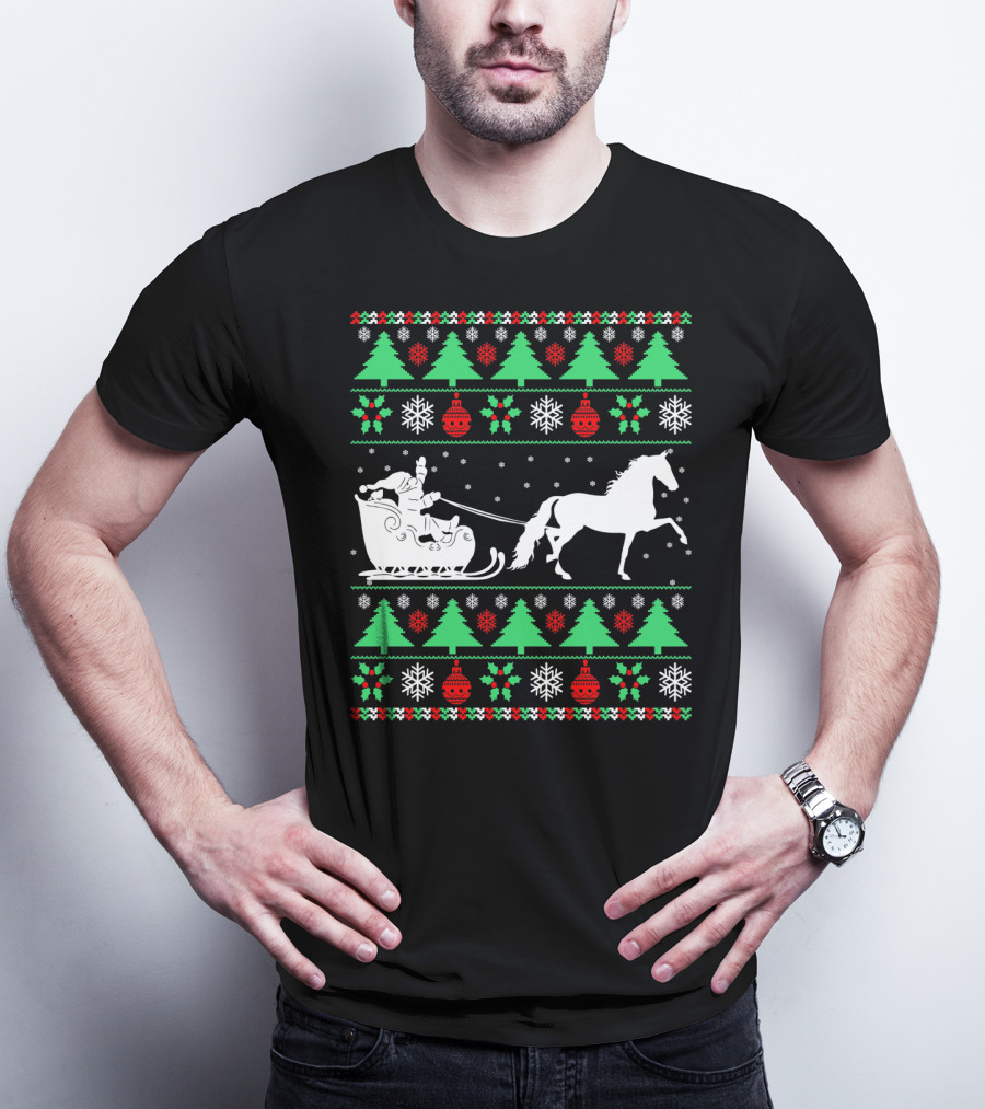 Santa Sleigh Morgan Horse Ugly Christmas T-Shirt