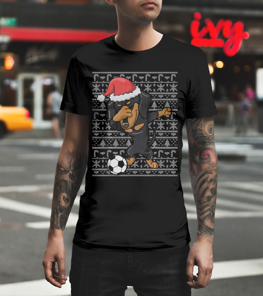 Dabbing Dachshund Santa Soccer Dog T-Shirt