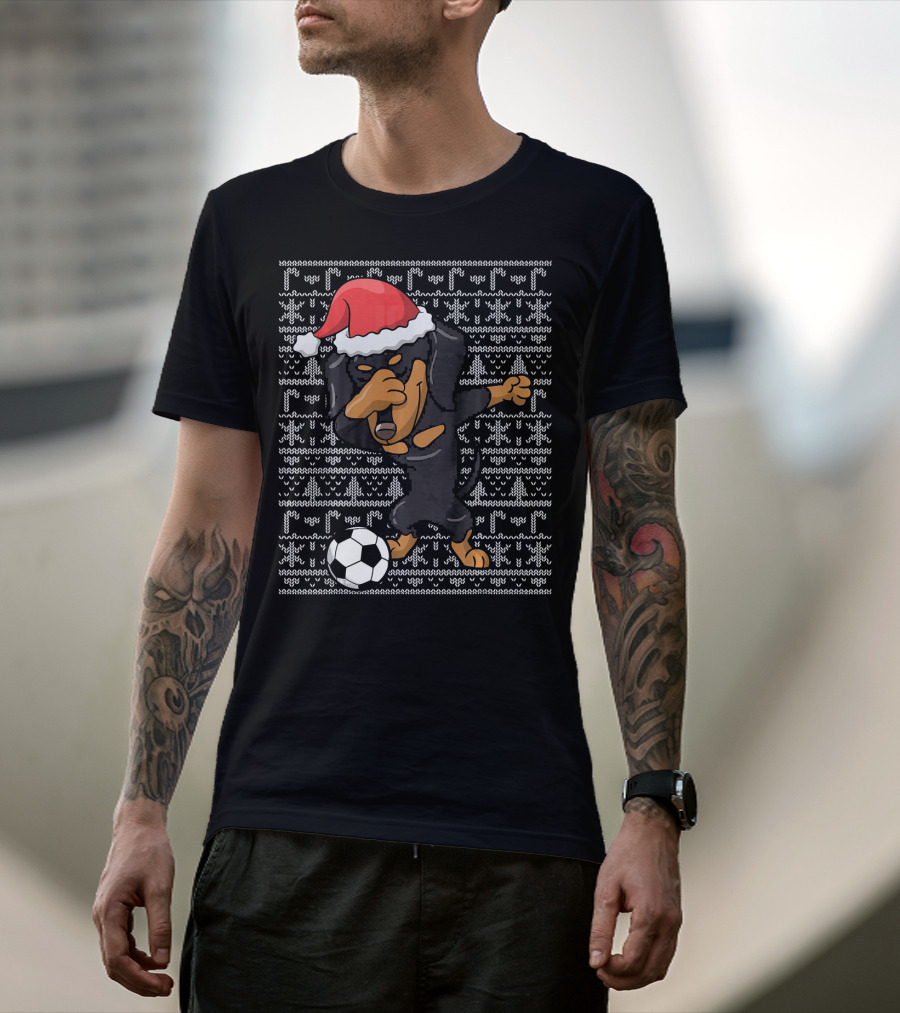 Dabbing Dachshund Santa Soccer Dog T-Shirt