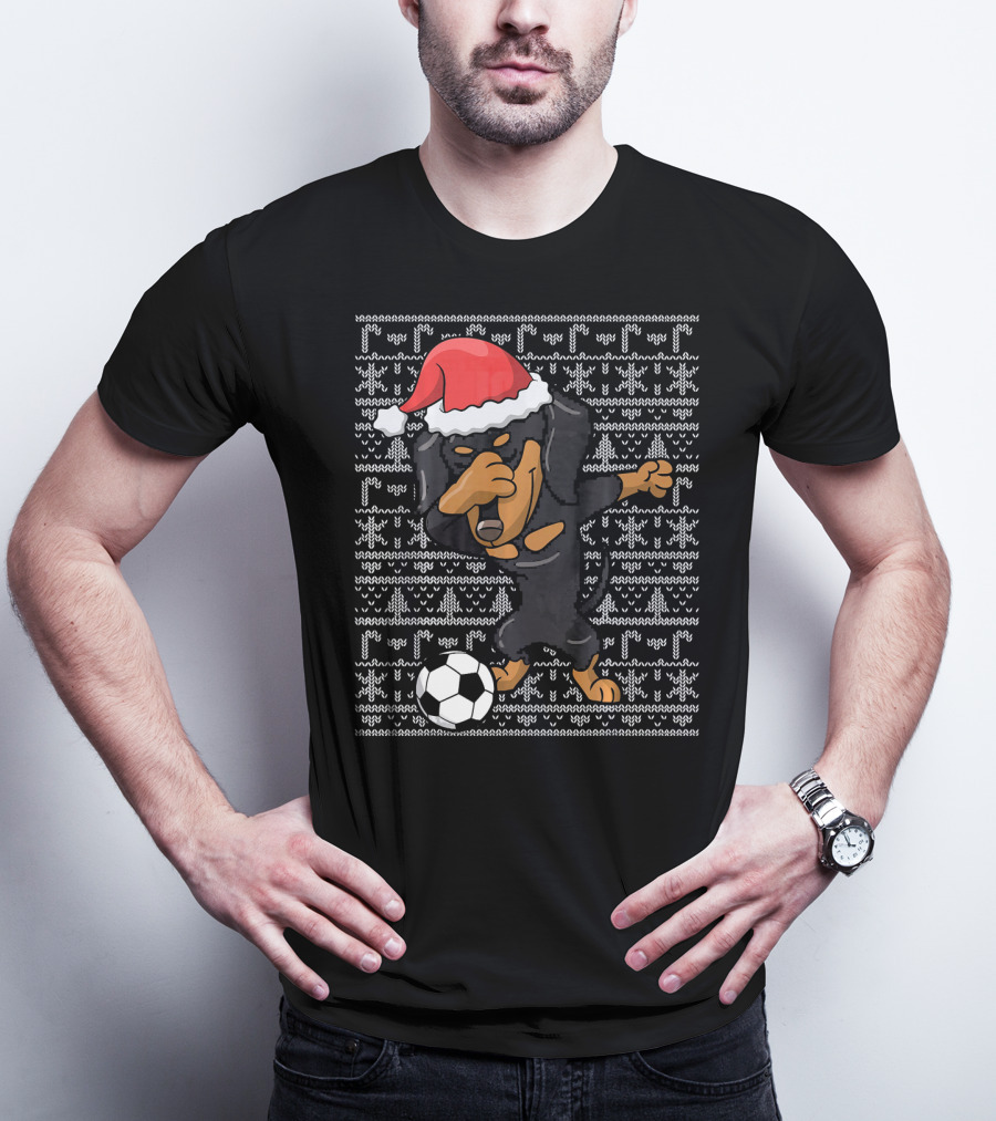 Dabbing Dachshund Santa Soccer Dog T-Shirt