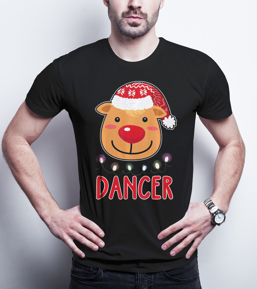 Dancer Reindeer Christmas Lights Santa Hat T-Shirt