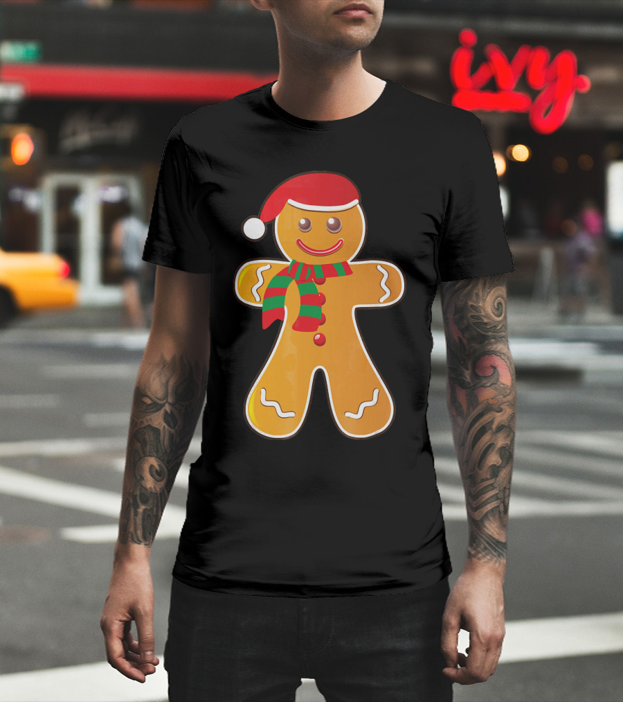 Santa Gingerbread Cookie With Christmas Hat And Scarf T-Shirt